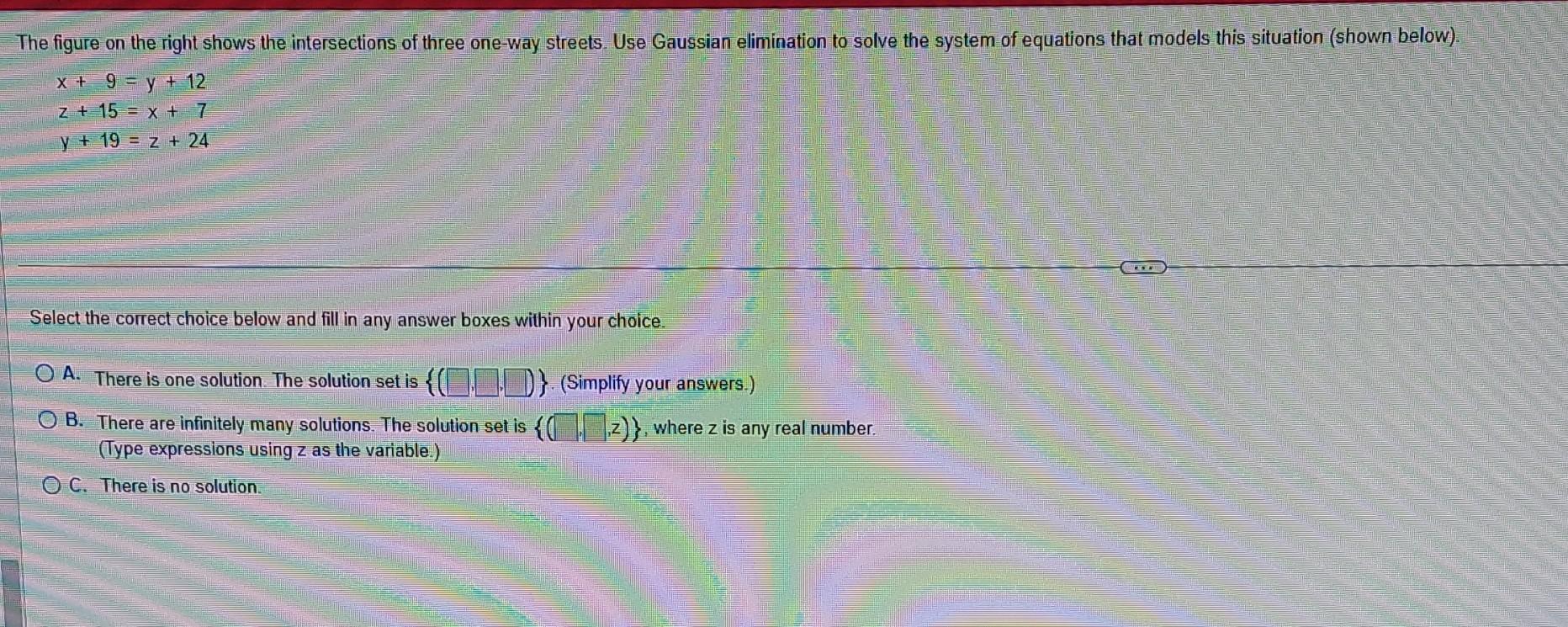 Solved x+9=y+12z+15=x+7y+19=z+24 lect the correct choice | Chegg.com