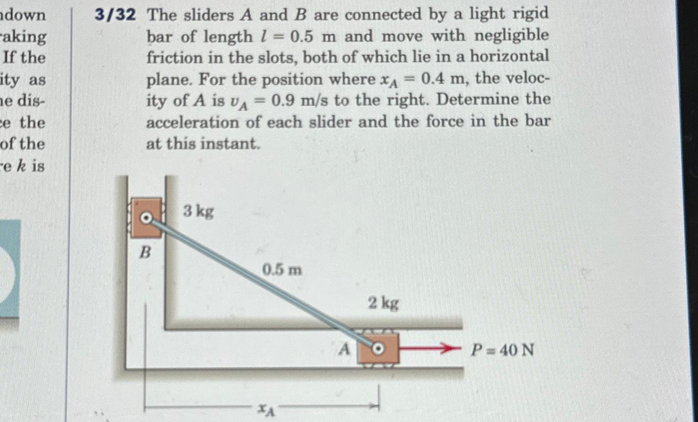 Solved 3/32 The sliders A and B are connected by a light | Chegg.com