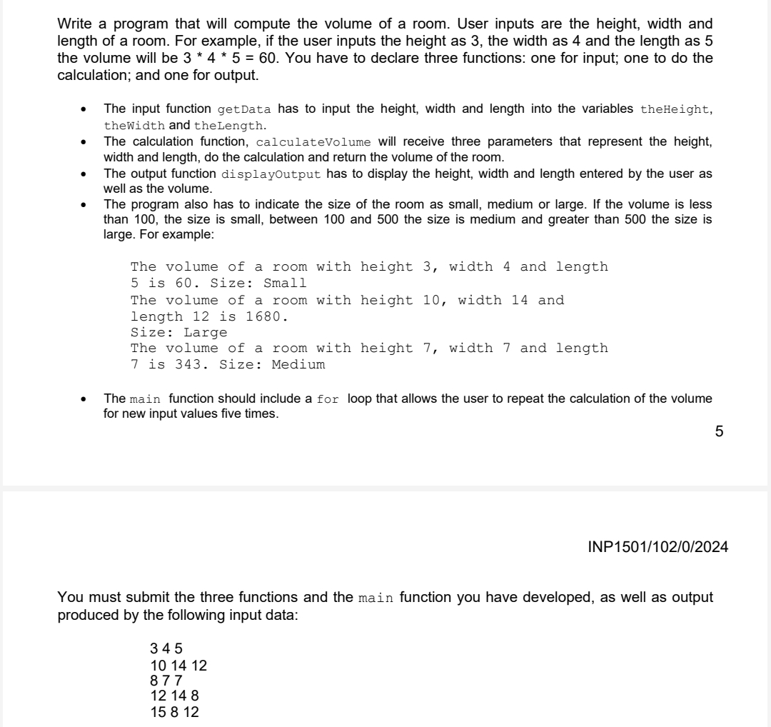 Solved Write a program that will compute the volume of a | Chegg.com