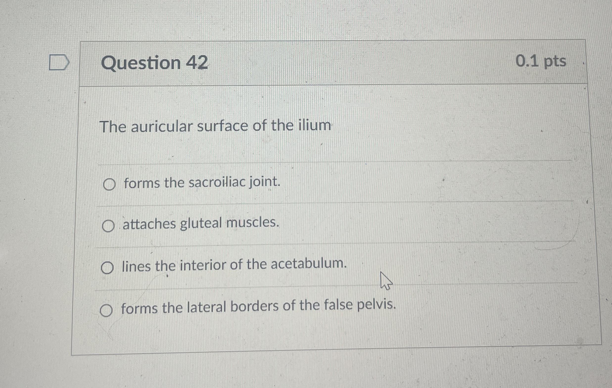 Solved Question 420.1 ﻿ptsThe auricular surface of the | Chegg.com