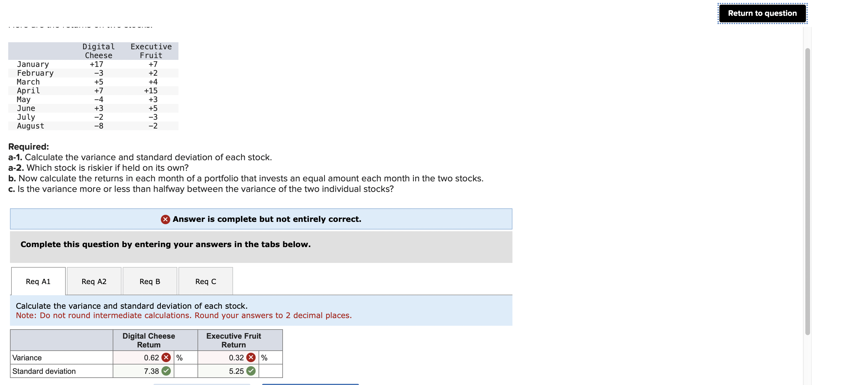 Solved Here are the returns on two stocks.Required:a-1. | Chegg.com