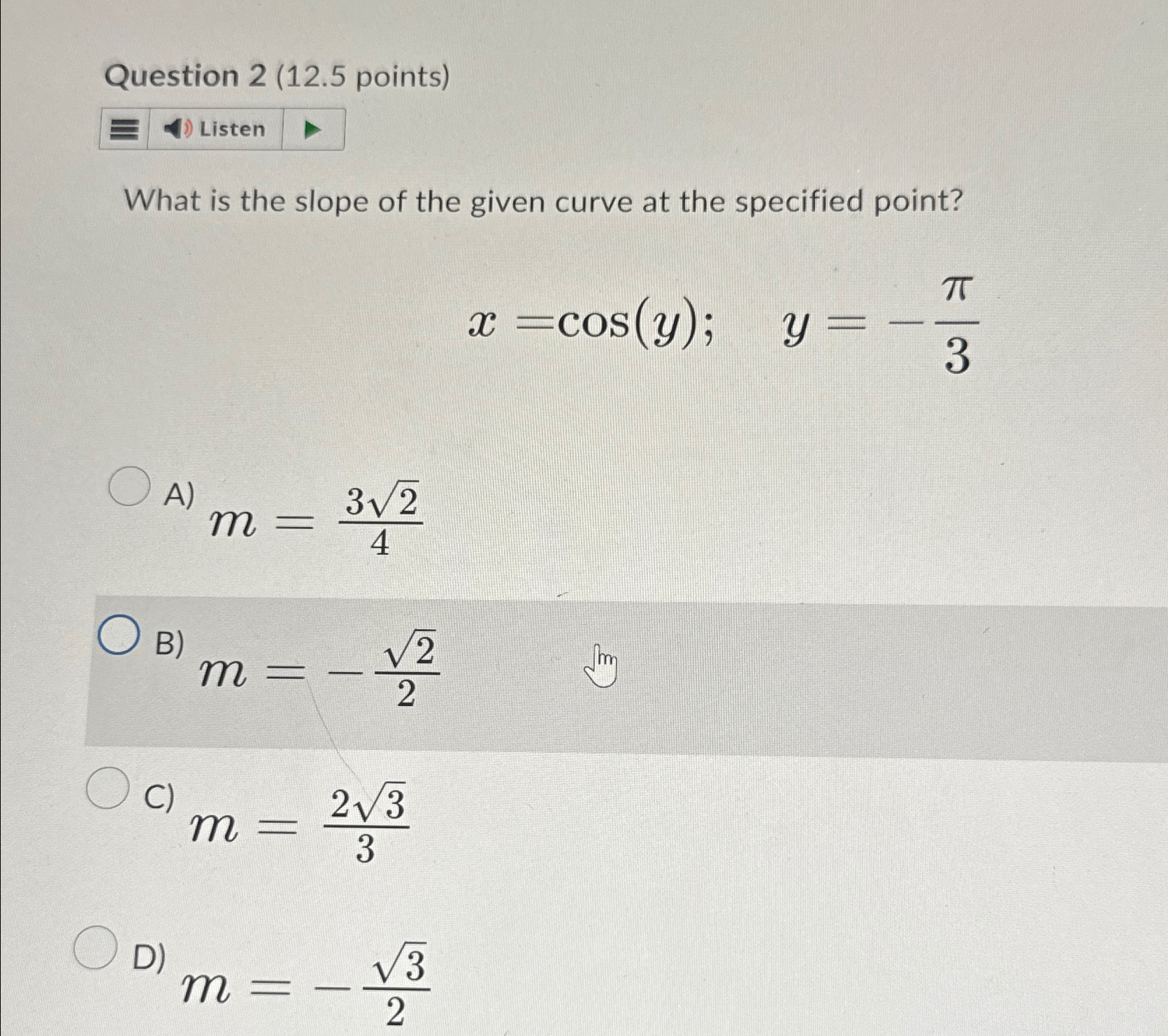 Solved Question 2 (12.5 ﻿points)ListenWhat is the slope of | Chegg.com