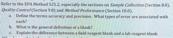 Solved Refer to the EPA Method 525.2, especially the | Chegg.com