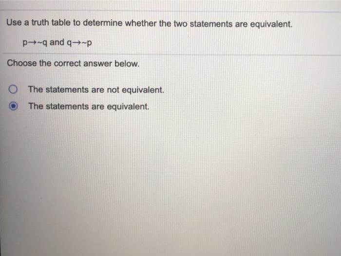 Solved Use a truth table to determine whether the two | Chegg.com