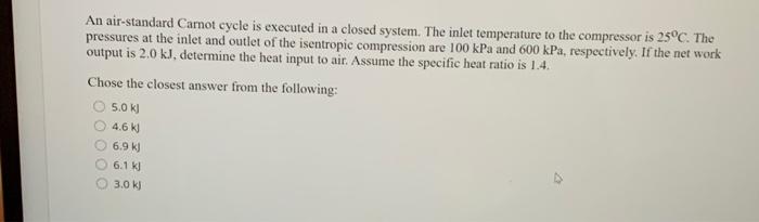 Solved An air-standard Carnot cycle is executed in a closed | Chegg.com