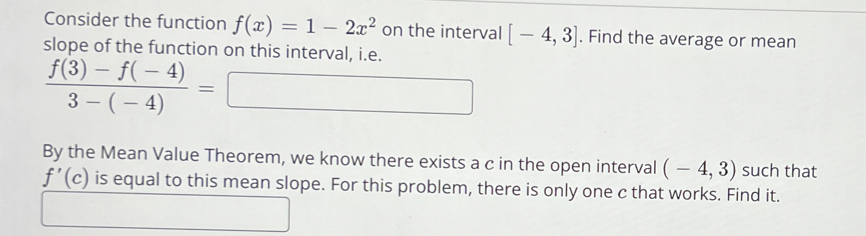 Solved Consider the function f(x)=1-2x2 ﻿on the interval | Chegg.com