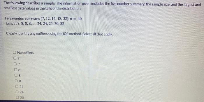 Solved The following describes a sample. The information | Chegg.com