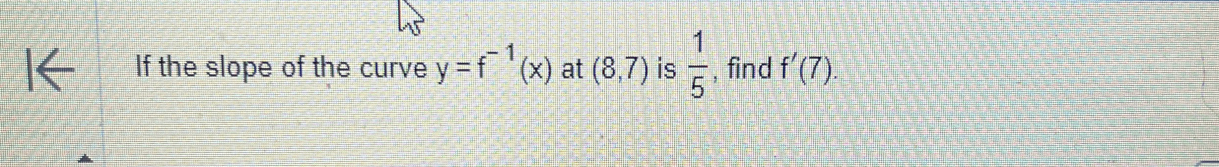 Solved 1larr If the slope of the curve y=f-1(x) ﻿at (8,7) | Chegg.com