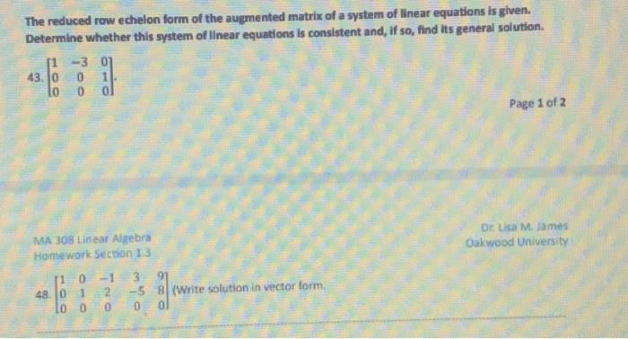 [Solved]: The reduced row echelon form of the augmented mat
