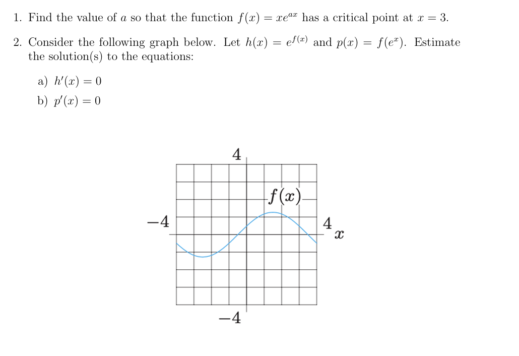 Solved Find the value of a so ﻿that the function f(x)=xeax | Chegg.com