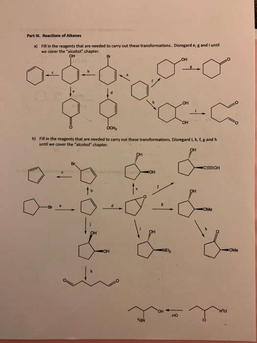 Solved Part III. Reactions of Alkenes a) Fill in the | Chegg.com