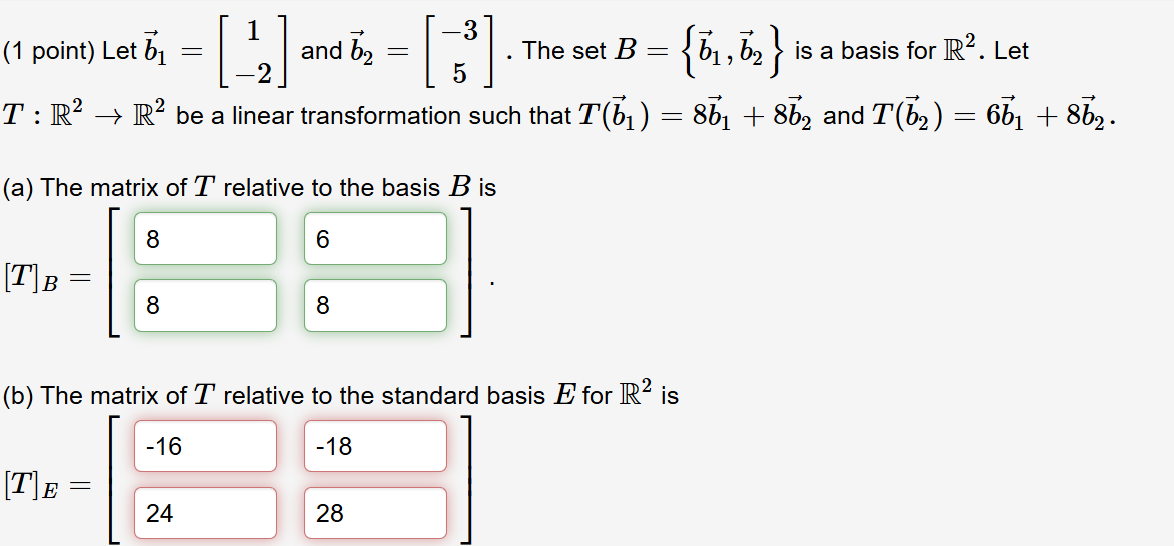 Solved (1 ﻿point) ﻿Let vec(b)1=[1-2] ﻿and vec(b)2=[-35]. | Chegg.com