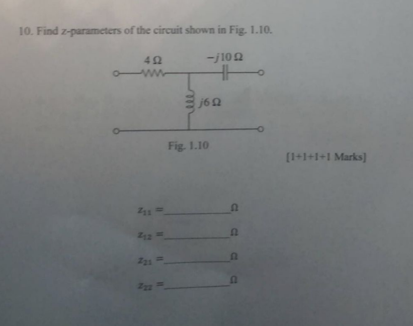 Solved Find z-parameters of the circuit shown in Fig. 1.10. | Chegg.com