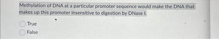 Solved Methylation of DNA at a particular promoter sequence | Chegg.com