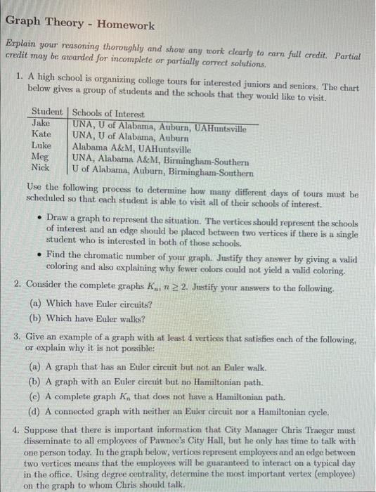 Solved Graph Theory - Homework Explain your reasoning | Chegg.com