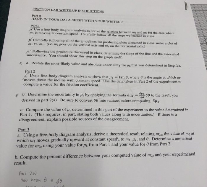 FRICTION LAB WRITE-UP INSTRUCTIONS Part 0 HAND IN | Chegg.com