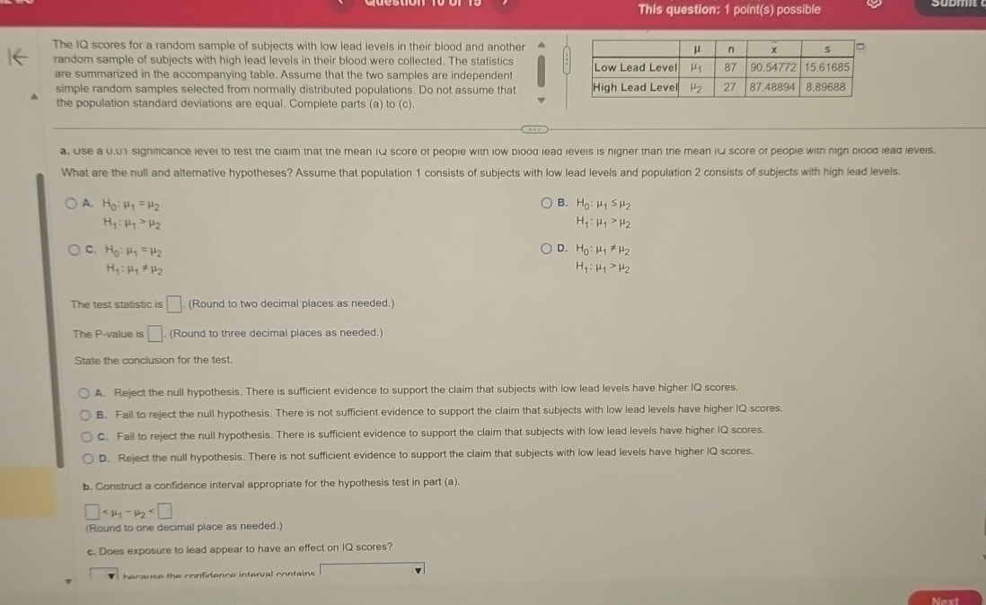 Solved This question: 1 ﻿point(s) ﻿possibleThe IQ scores for | Chegg.com