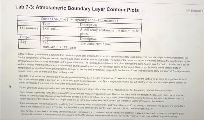 Lab 7-3: Atmospheric Boundary Layer Contour Plots My | Chegg.com