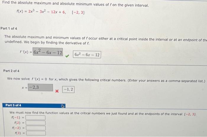 Solved Find the absolute maximum and absolute minimum values | Chegg.com