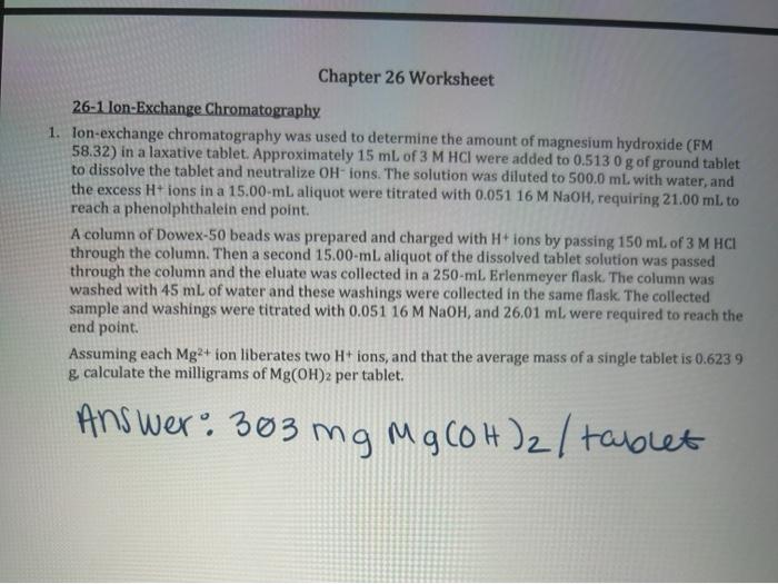 Solved The answer is 303 mg Mg(OH)2/tablet but I have no | Chegg.com