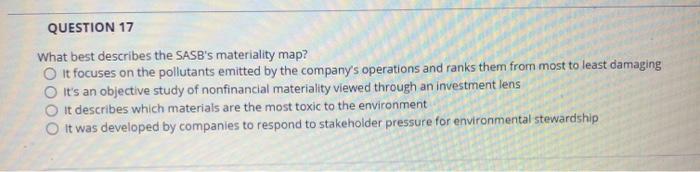 Solved QUESTION 17 What best describes the SASB's | Chegg.com
