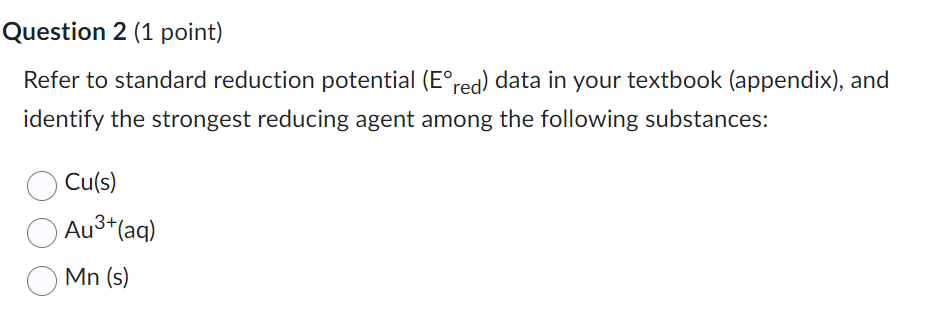 Solved Question 2 (1 ﻿point)Refer to standard reduction | Chegg.com