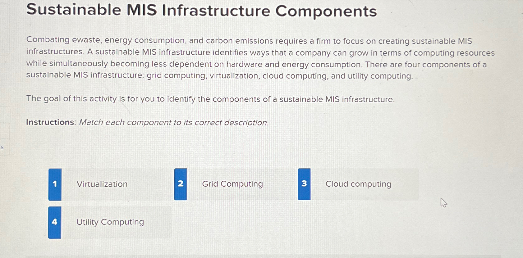 Solved Sustainable MIS Infrastructure ComponentsCombating | Chegg.com