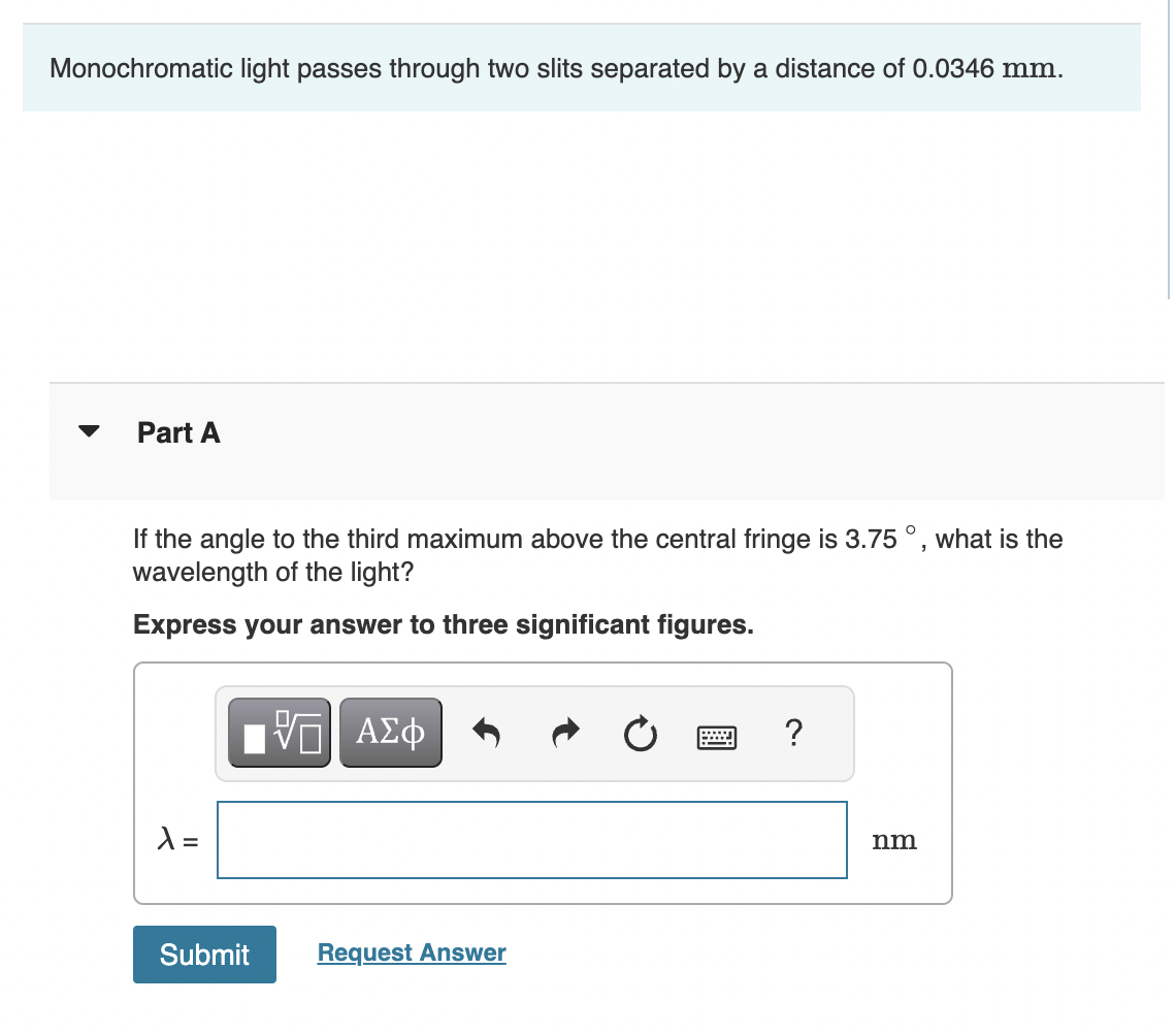 Solved Monochromatic light passes through two slits | Chegg.com