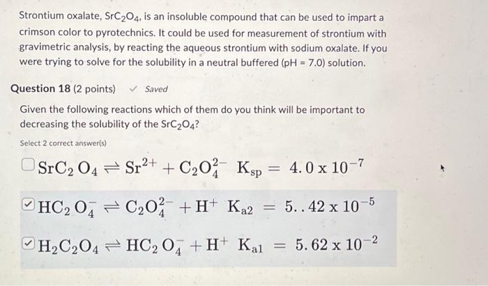Solved Strontium oxalate, SrC₂O4, is an insoluble compound | Chegg.com