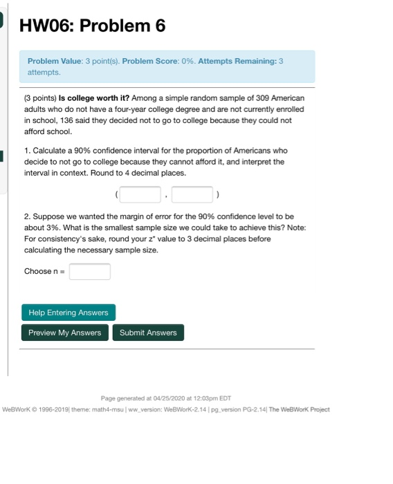 Solved HW06: Problem 6 Problem Value: 3 point(s). Problem | Chegg.com