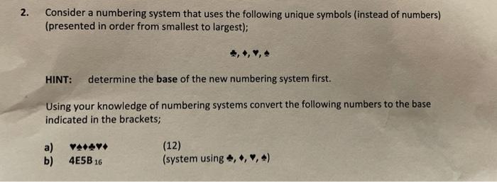 Solved 2. Consider a numbering system that uses the | Chegg.com