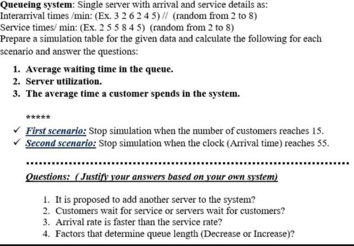 Queueing system: Single server with arrival and | Chegg.com