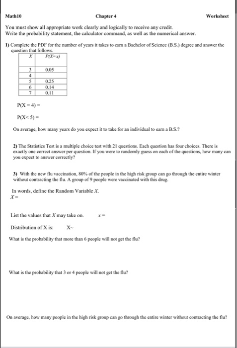 Solved Math 10 Chapter 4 Worksheet You must show all | Chegg.com