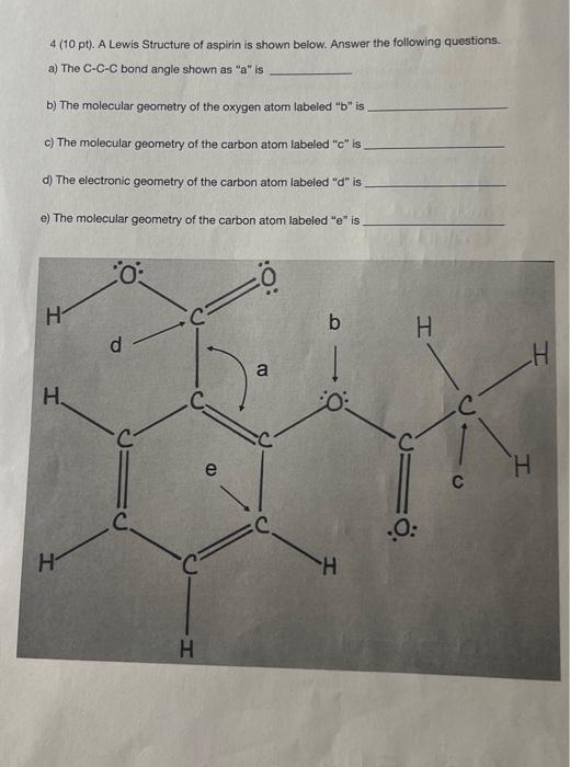 Solved A Lewis Structure of aspirin is shown below. Answer | Chegg.com