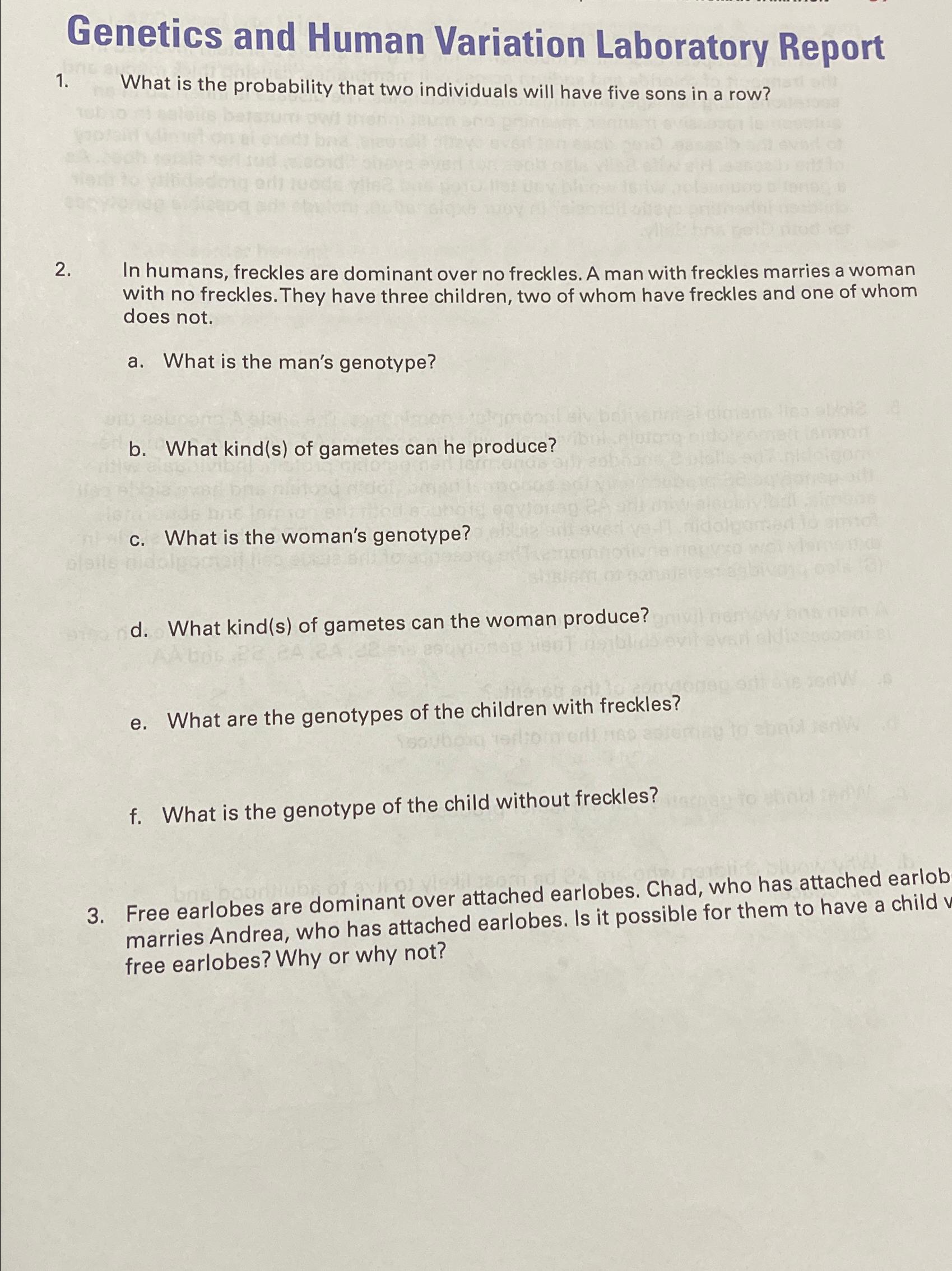 Solved Genetics and Human Variation Laboratory ReportWhat is | Chegg.com