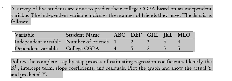 2. ﻿A survey of five students are done to predict | Chegg.com