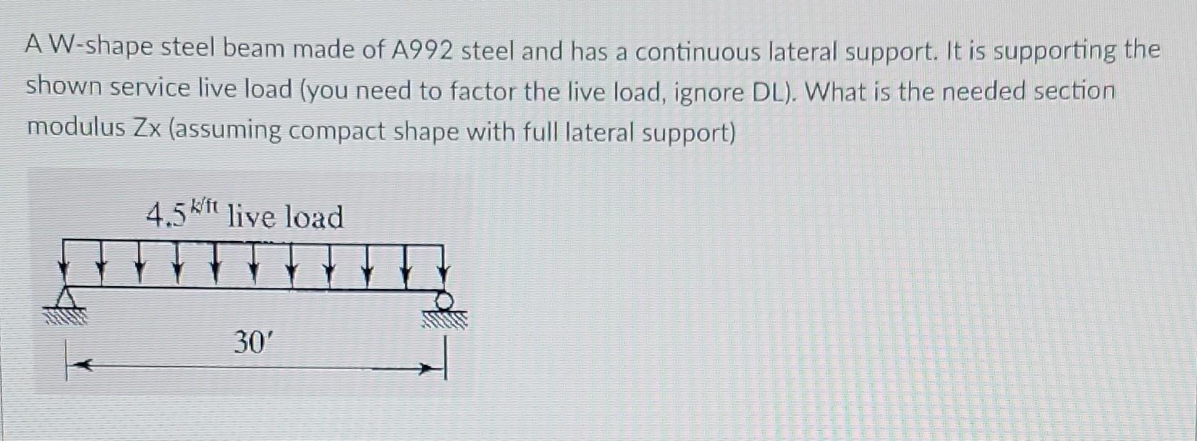 Solved A W-shape steel beam made of A992 steel and has a | Chegg.com