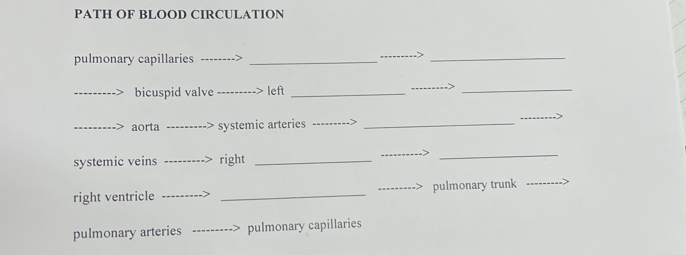 Solved PATH OF BLOOD CIRCULATIONpulmonary | Chegg.com