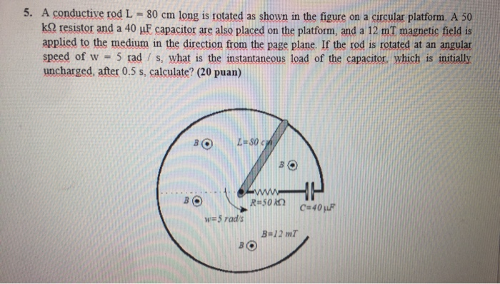 Solved 5. A conductive rod L = 80 cm long is rotated as | Chegg.com