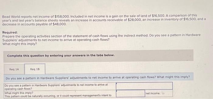 Solved Bead World reports net income of $158,000. Included | Chegg.com