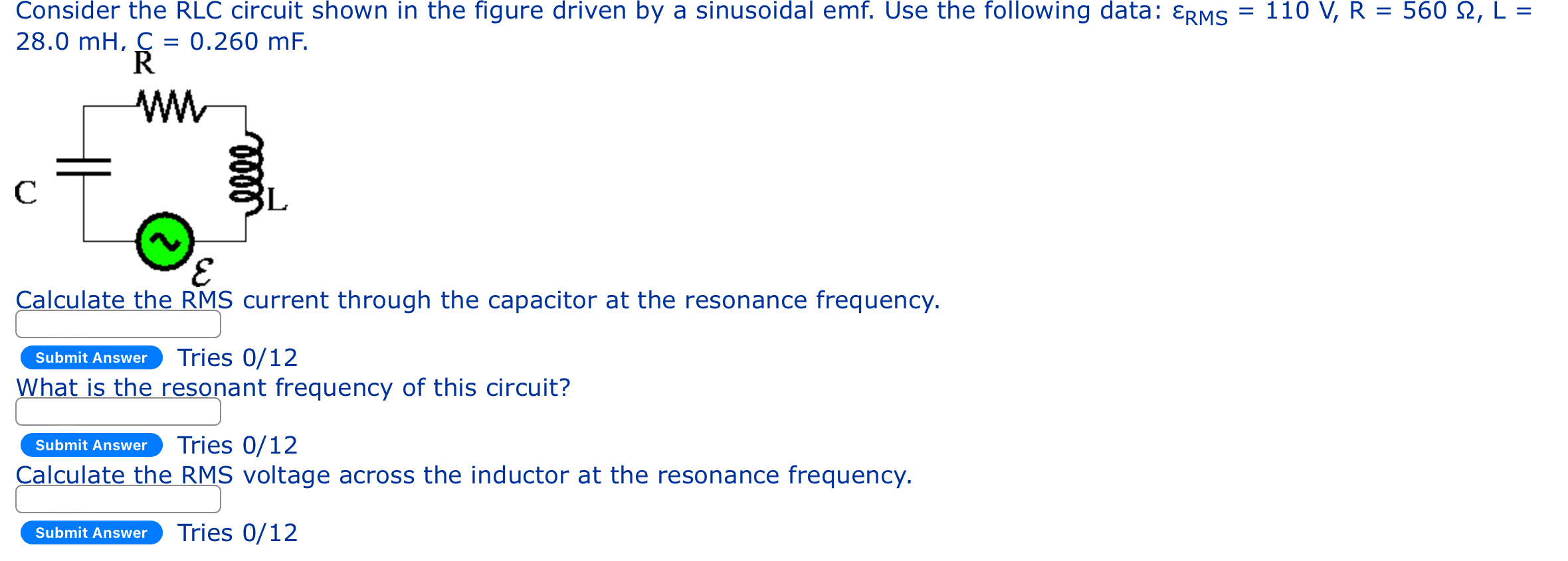 Solved Consider the RLC circuit shown in the figure driven | Chegg.com