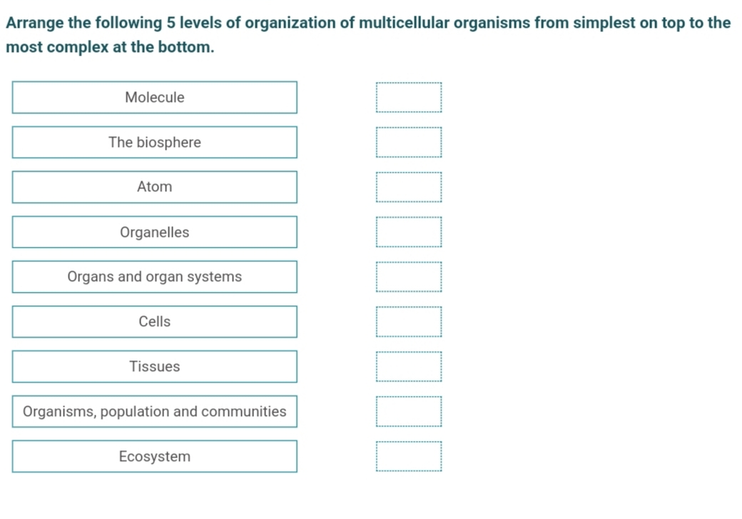 Solved Arrange the following 5 ﻿levels of organization of | Chegg.com