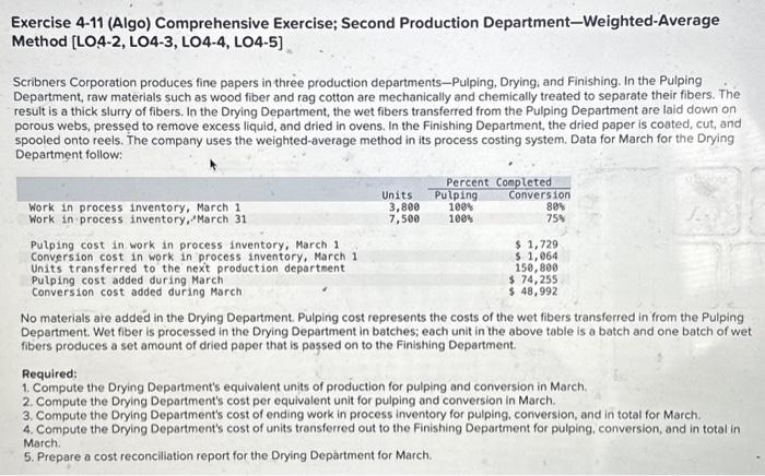 Solved Exercise 4-11 (Algo) Comprehensive Exercise; Second | Chegg.com Solved Exercise 4-11 (Algo) Comprehensive Exercise; Second | Chegg.com