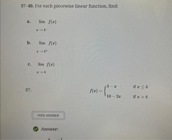Solved 37-40. For each piecewise linear function, find: a. | Chegg.com