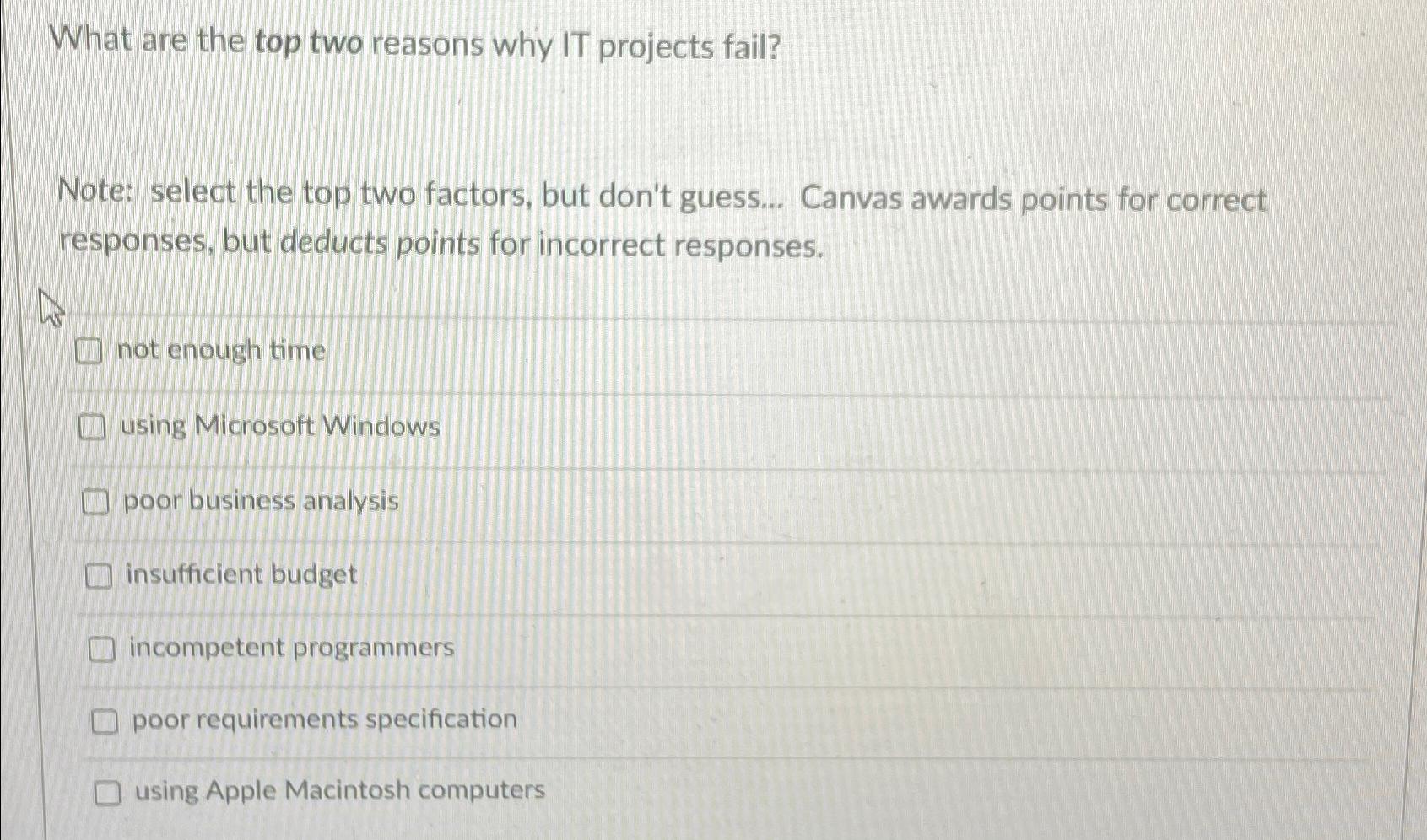 Solved What are the top two reasons why IT projects | Chegg.com