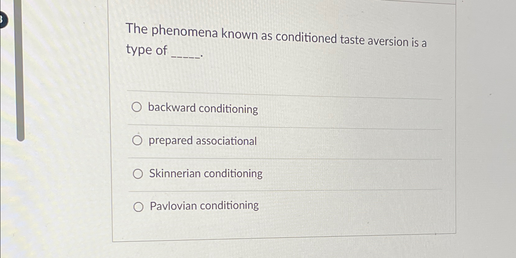 Solved The phenomena known as conditioned taste aversion is | Chegg.com