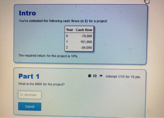 Solved Intro A project requires an initial investment of $60 | Chegg.com