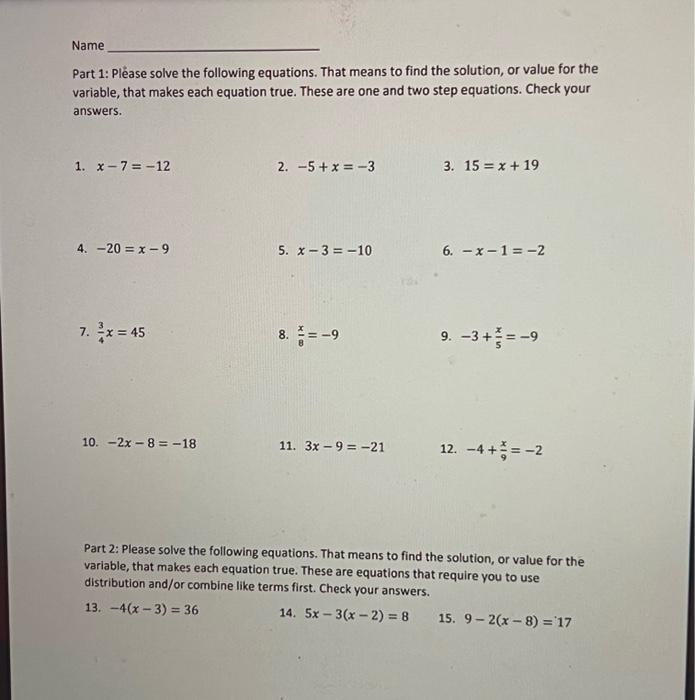Solved Part 1: Please solve the following equations. That | Chegg.com