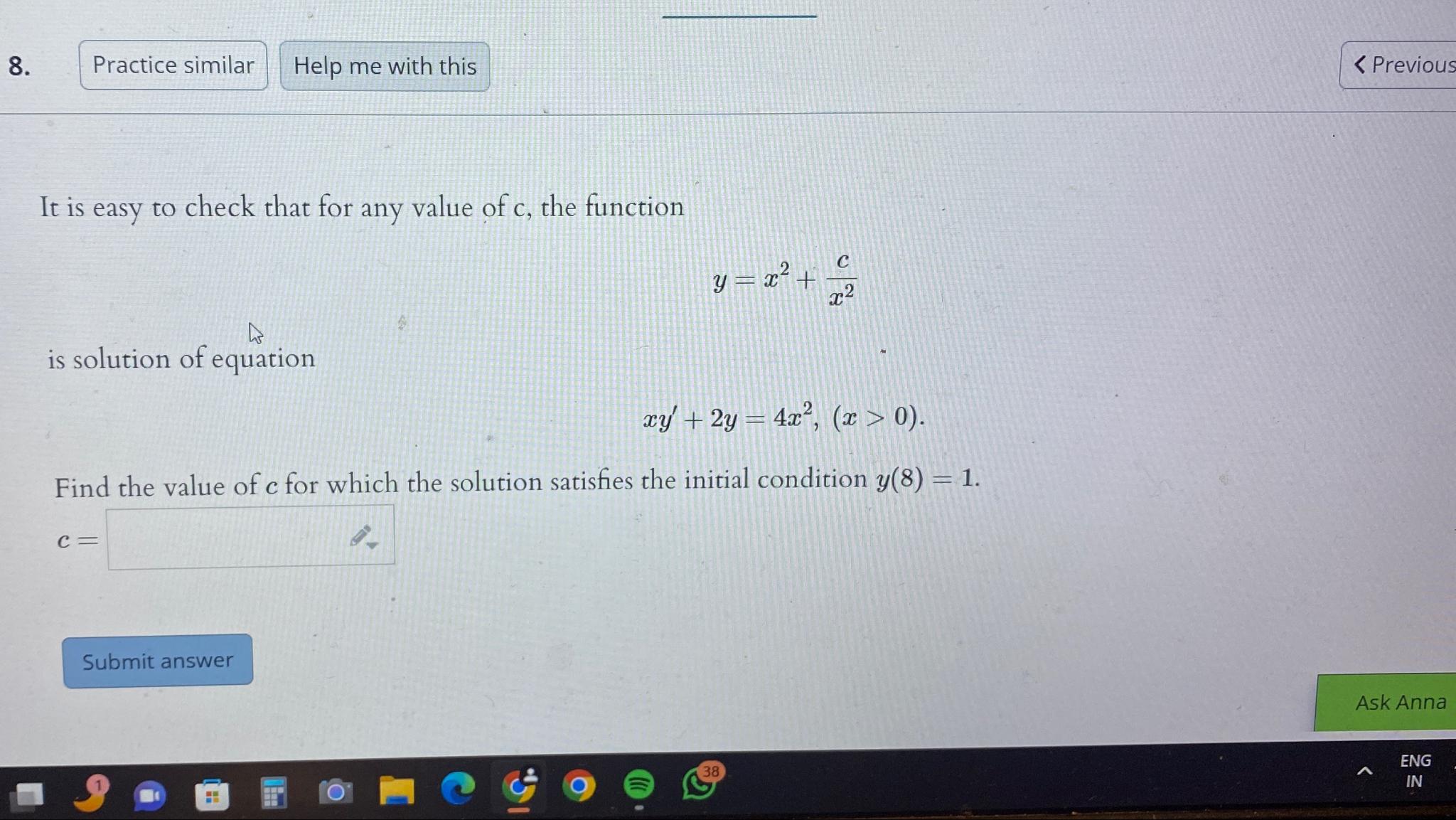 Solved \\nIt is easy to check that for any value of c, the | Chegg.com