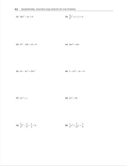 Solved HOMEWORK: SOLVING EQUATIONS BY FACTORING Homework: | Chegg.com